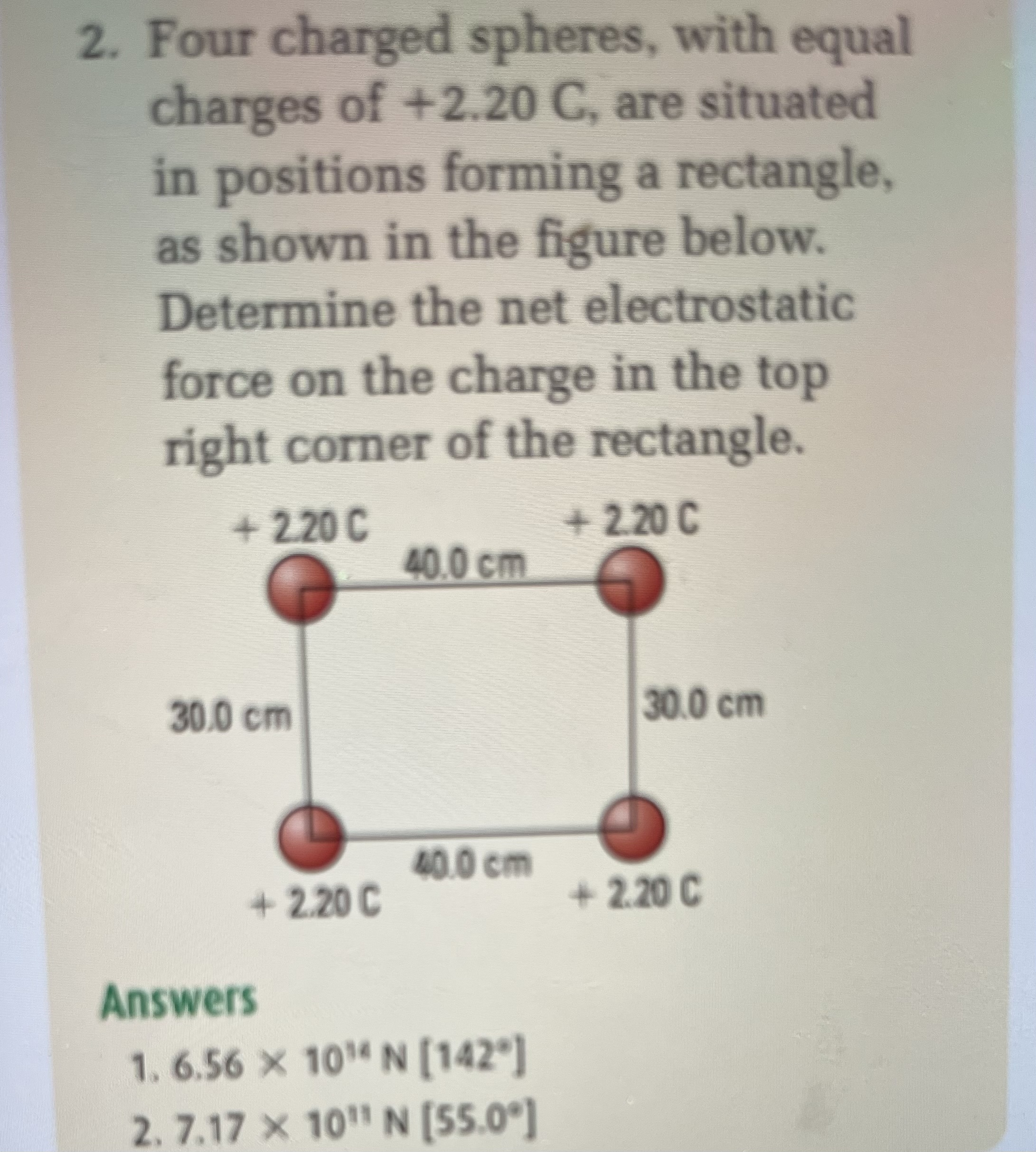 Solved 2. Four charged spheres, with equal charges of | Chegg.com