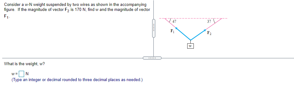 Solved Consider a w-N weight suspended by two wires as shown | Chegg.com