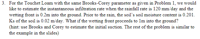 Solved For the Touchet Loam with the same Brooks-Corey | Chegg.com