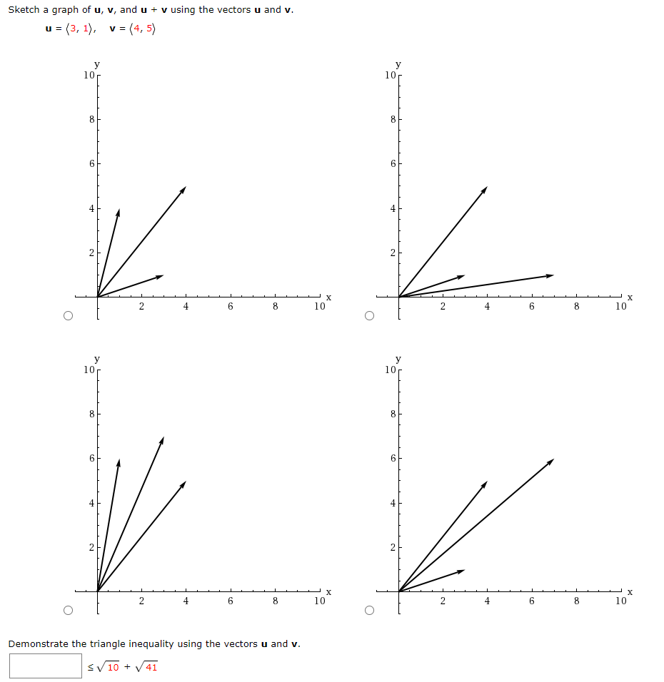 Solved Sketch a graph of u, v, and u + v using the vectors u | Chegg.com