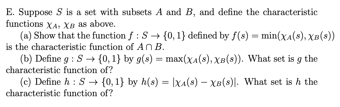 Solved E. Suppose S is a set with subsets A and B, and | Chegg.com