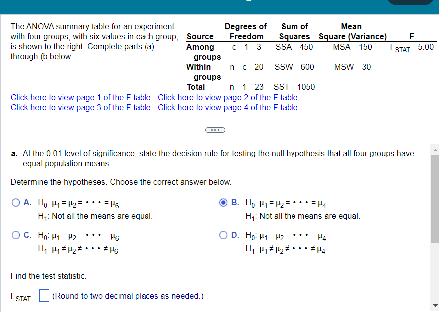 Solved a. At the 0.01 level of significance, state the | Chegg.com