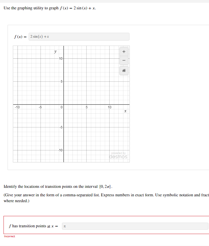 Solved Use the graphing utility to graph f(x)=2sin(x)+x. f( | Chegg.com