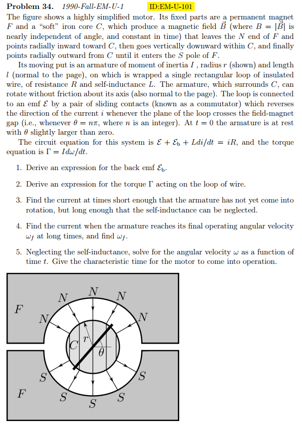 Solved Problem 34. 1990-Fall-EM-U-1 ID:EM-U-101 The figure | Chegg.com