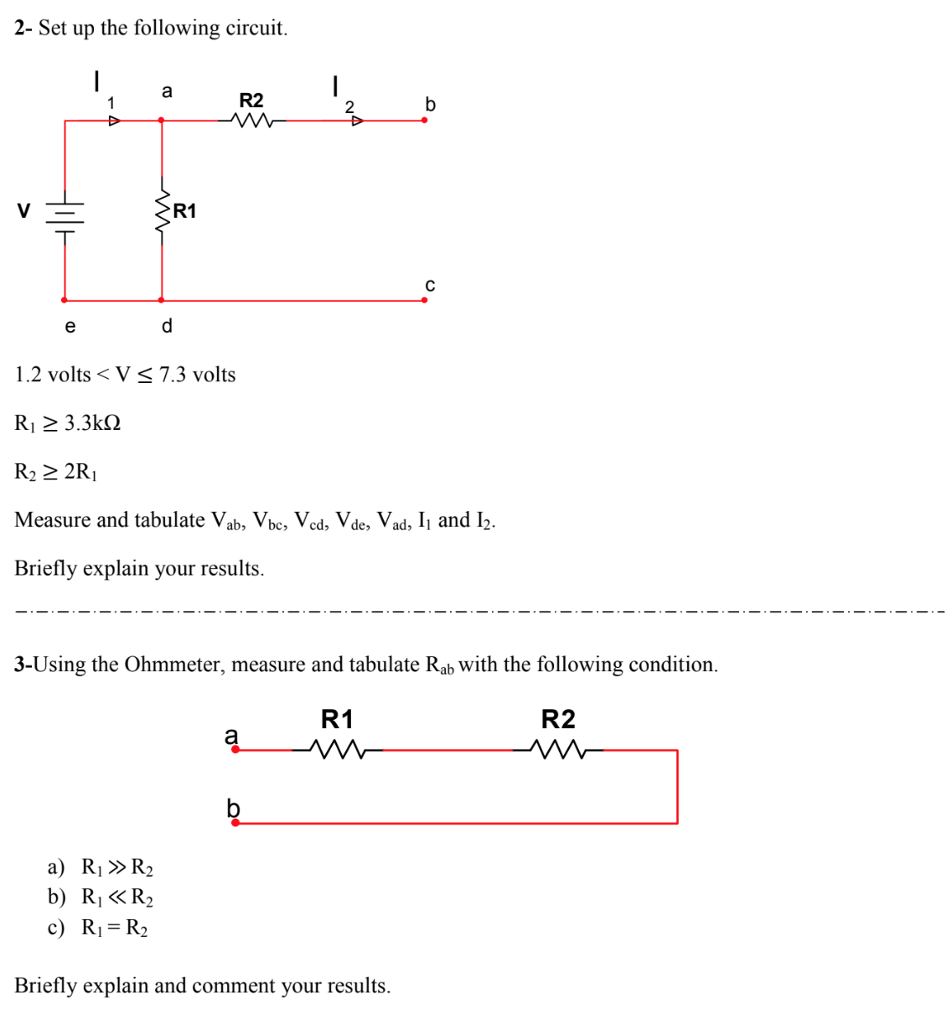 Solved 2- Set up the following circuit. R2 2 R1 2 volts
