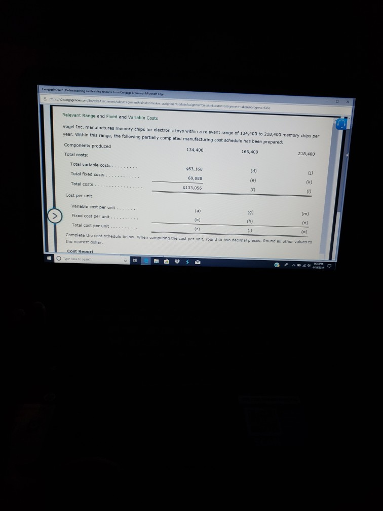 Solved Relevant Range and Fixed and Variable Costs Vogel | Chegg.com