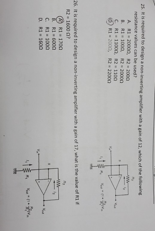 Solved 25. It is required to design a non-inverting | Chegg.com