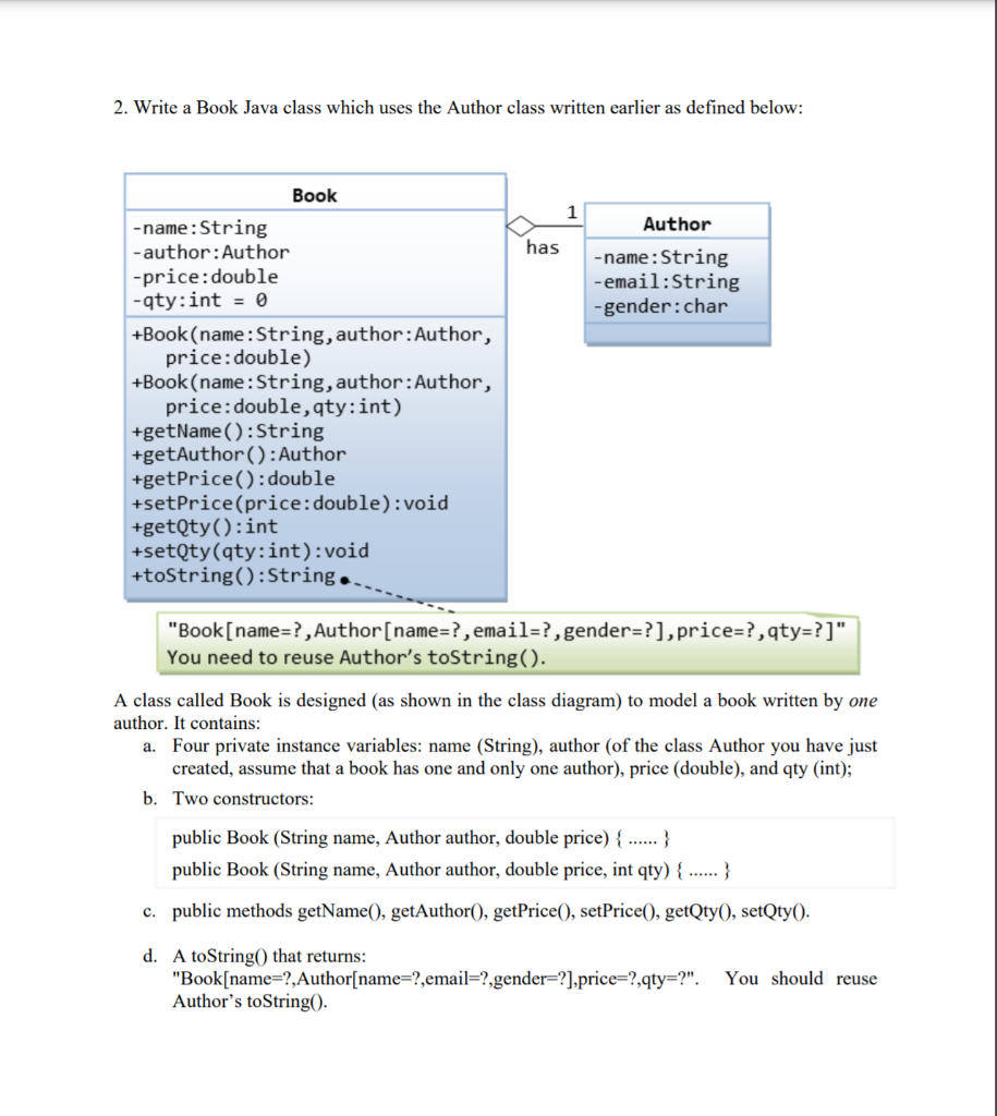Solved 1, Write an Author Java class as defined below: No | Chegg.com