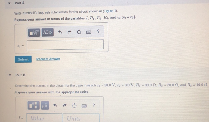 Solved ww I A B Part A Write Kirchhoff's loop rule | Chegg.com