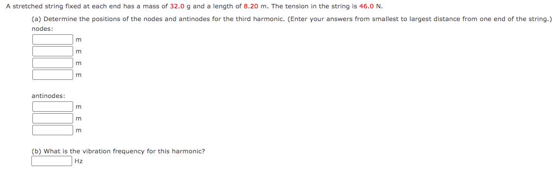 Solved A stretched string fixed at each end has a mass of | Chegg.com