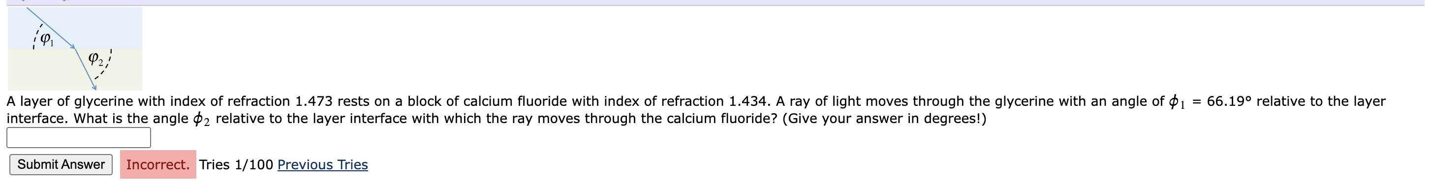 Solved A layer of ﻿glycerine with index of ﻿refraction 1.473 | Chegg.com