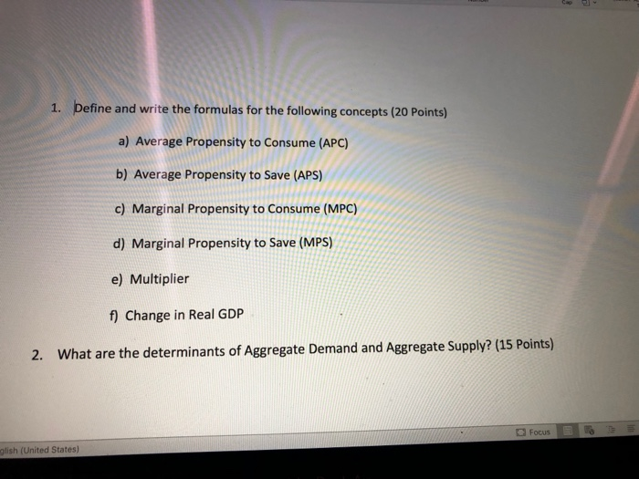 Solved Define and write the formulas for the following | Chegg.com