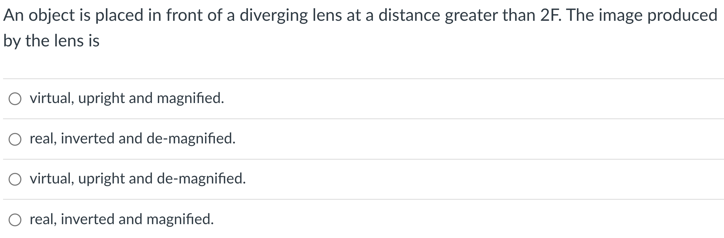 Solved An object is placed in front of a diverging lens at a | Chegg.com