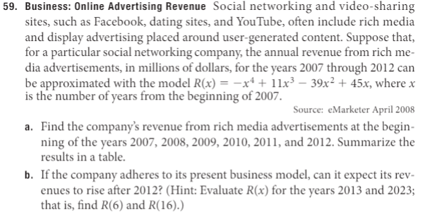 59. Business: Online Advertising Revenue Social | Chegg.com