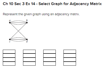 Solved Ch 10 Sec 3 Ex 14 - Select Graph for Adjacency Matrix | Chegg.com