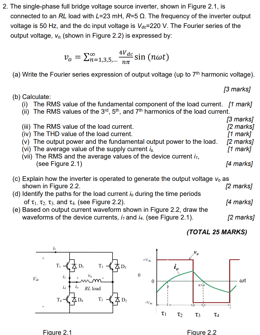 Solved 2. The single-phase full bridge voltage source | Chegg.com
