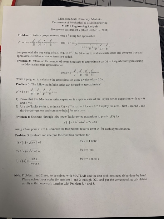 Solved Minnesota State University, Mankato Department of | Chegg.com