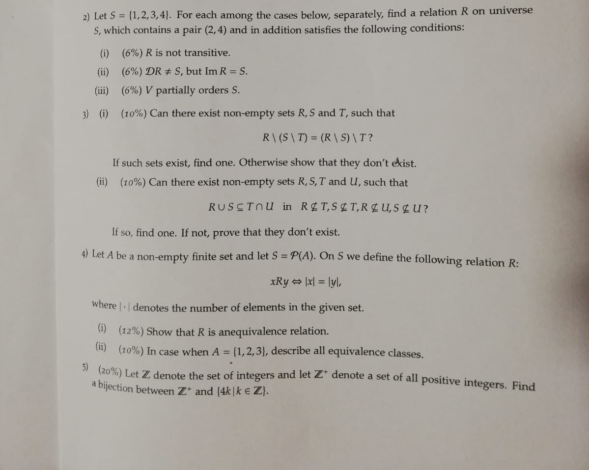 Solved 2) Let S = {1,2,3,4). For each among the cases below. | Chegg.com