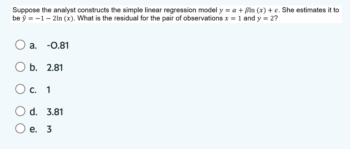 Solved Suppose the analyst constructs the simple linear | Chegg.com