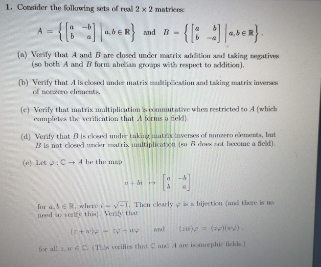 Solved 1. Consider the following sets of real 2 x 2 | Chegg.com