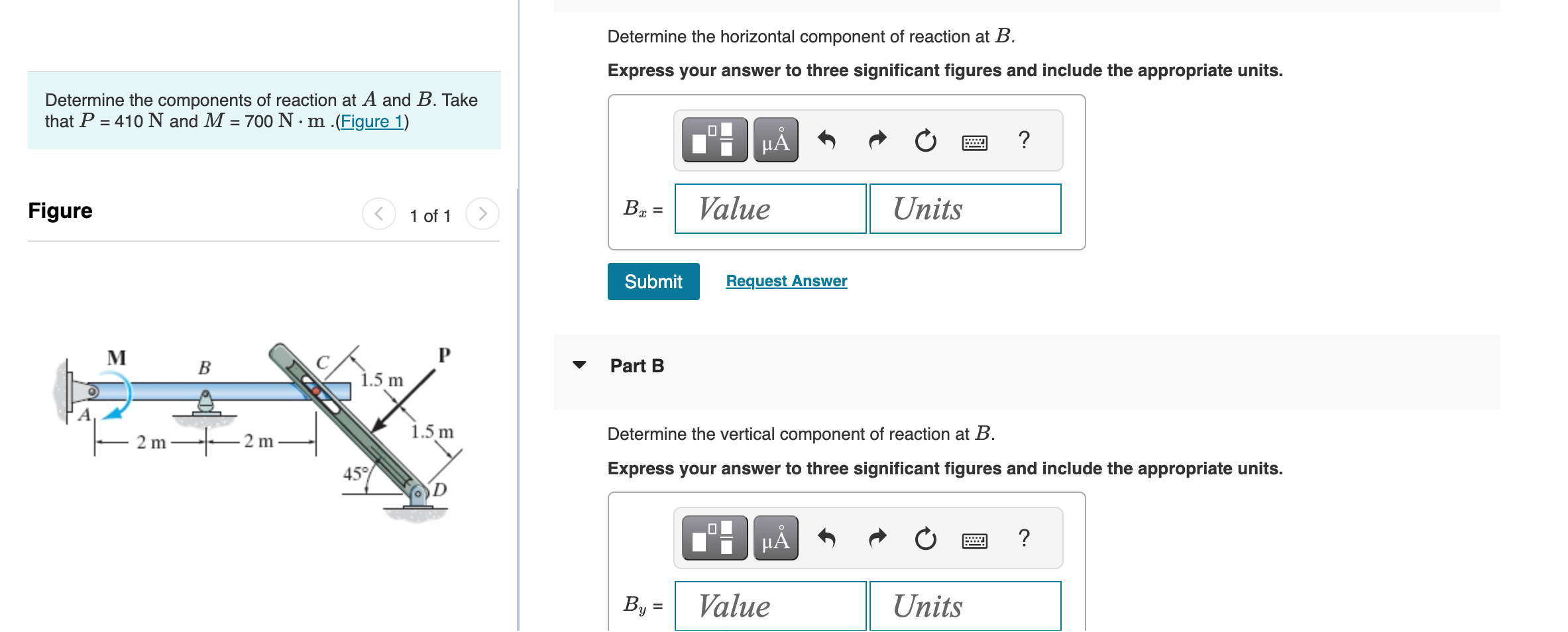 Solved Determine the horizontal component of reaction at B. | Chegg.com