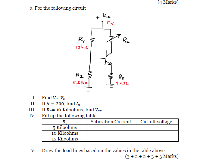 Solved (4 Marks) b. For the following circuit Vcc + ov R, M | Chegg.com