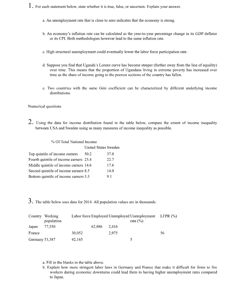 Solved . For each statement below, state whether it is true, | Chegg.com
