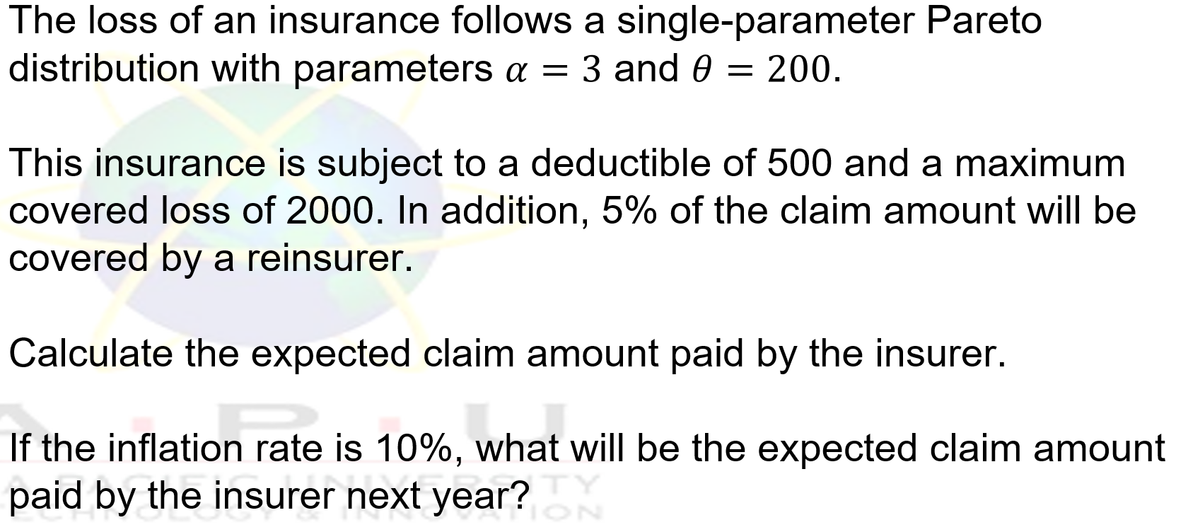 Solved The loss of an insurance follows a single-parameter | Chegg.com
