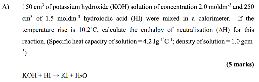 Solved A) 150 cm’ of potassium hydroxide (KOH) solution of | Chegg.com
