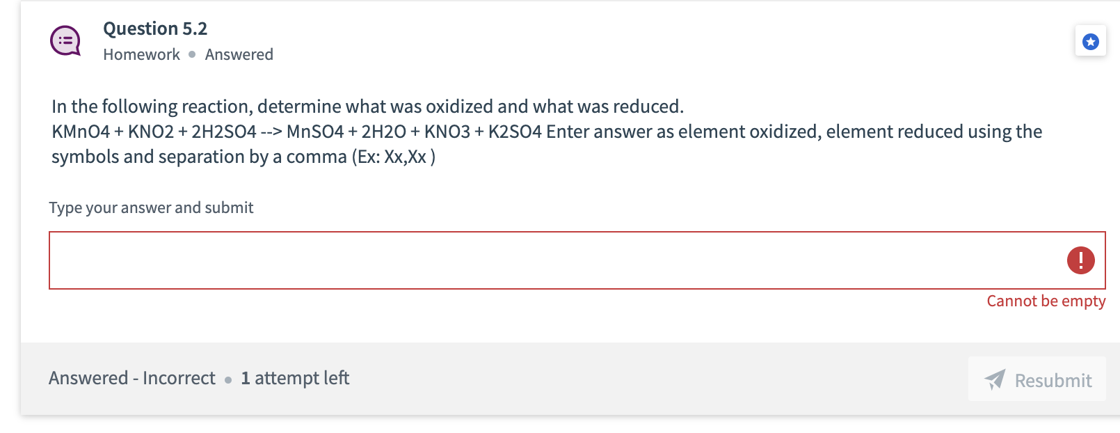 Solved KMnO4 + KNO2 + 2H2SO4 --> MnSO4 + 2H2O + KNO3 + | Chegg.com