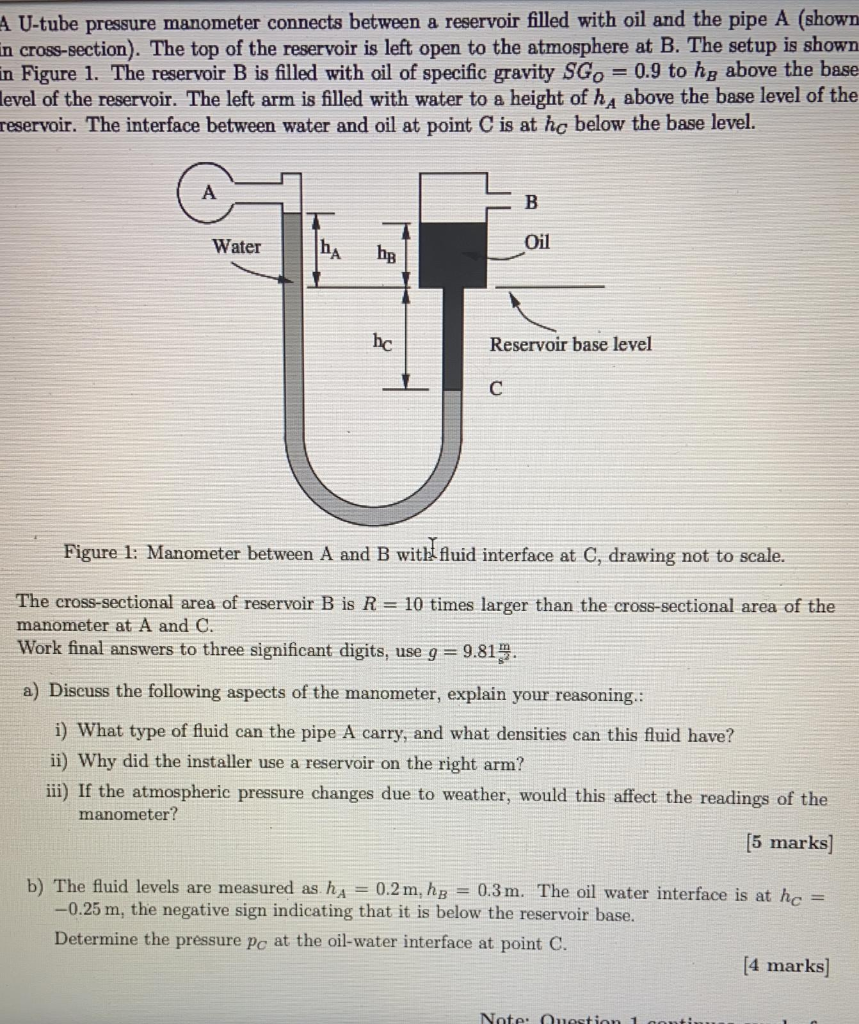 Solved c) Determine the pressure pA in the pipe connected to | Chegg.com