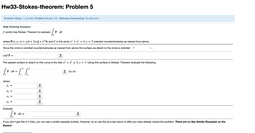 Solved Help Entering Answers (1 point) Use Stokes' Theorem | Chegg.com