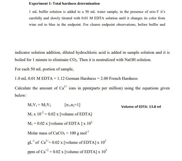 Solved Experiment 1: Total hardness determination 1 mL | Chegg.com