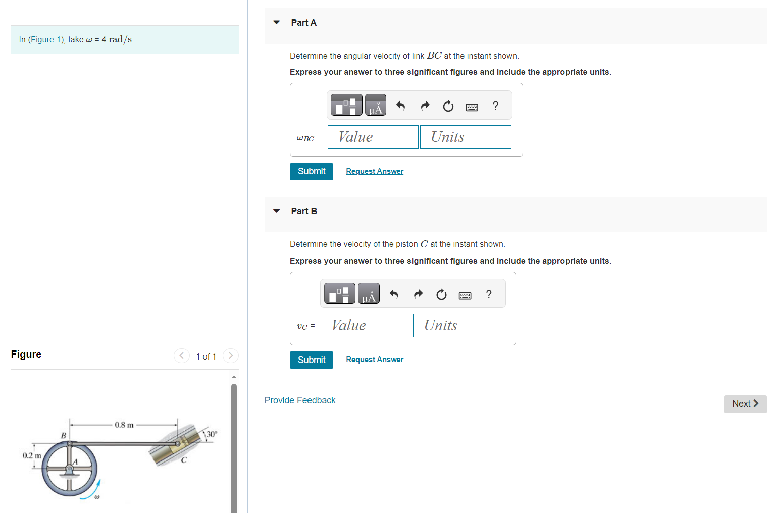 Solved In (Figure 1), take ω=4rad/s. Determine the angular | Chegg.com