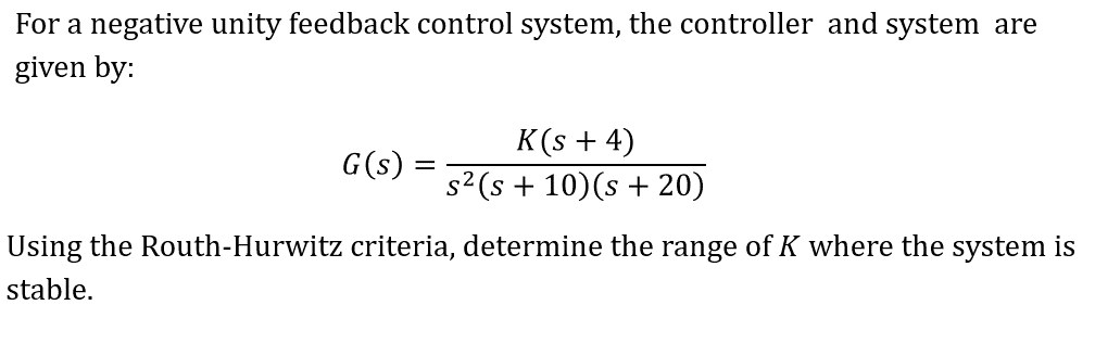 Solved For a negative unity feedback control system, the | Chegg.com