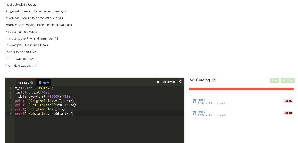 Solved Input A Six digit Integer Assign First three int Chegg