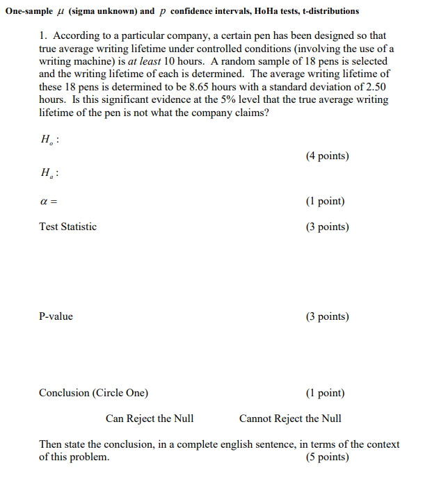Solved One-sample 1 (sigma unknown) and p confidence | Chegg.com
