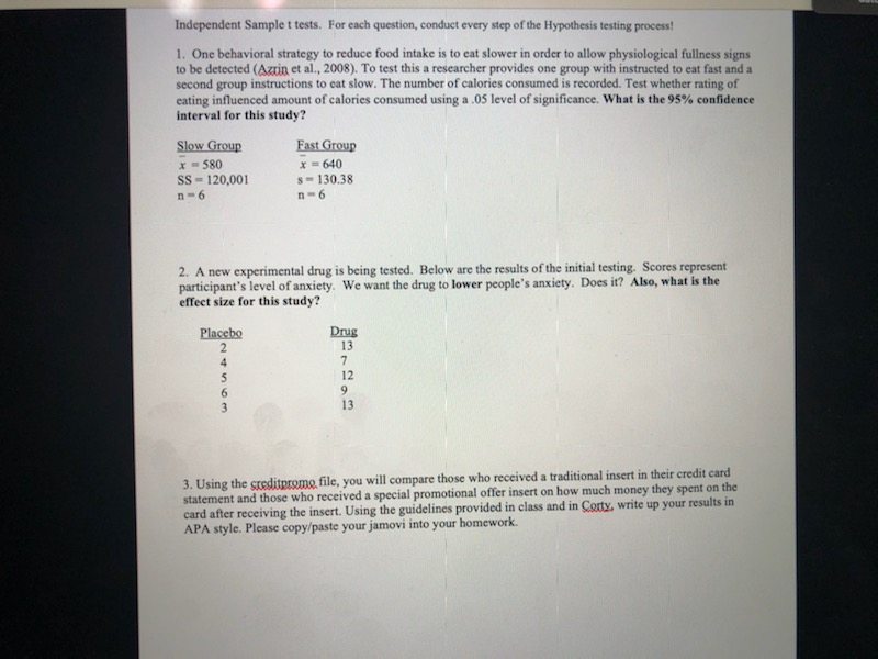 Solved Independent Sample t tests. For each question, | Chegg.com