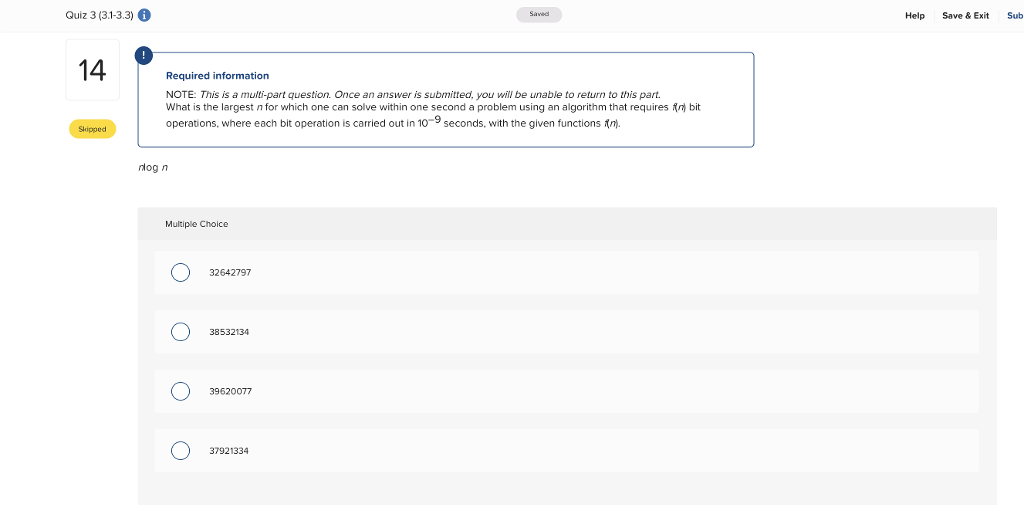 Solved Quiz 3 (31-3.3) 6 Help Save & Ex Sub 14 Required | Chegg.com