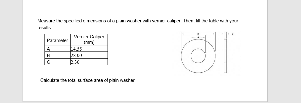 Solved Measure the specified dimensions of a plain washer | Chegg.com