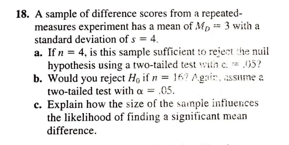 Solved 18. A sample of difference scores from a | Chegg.com