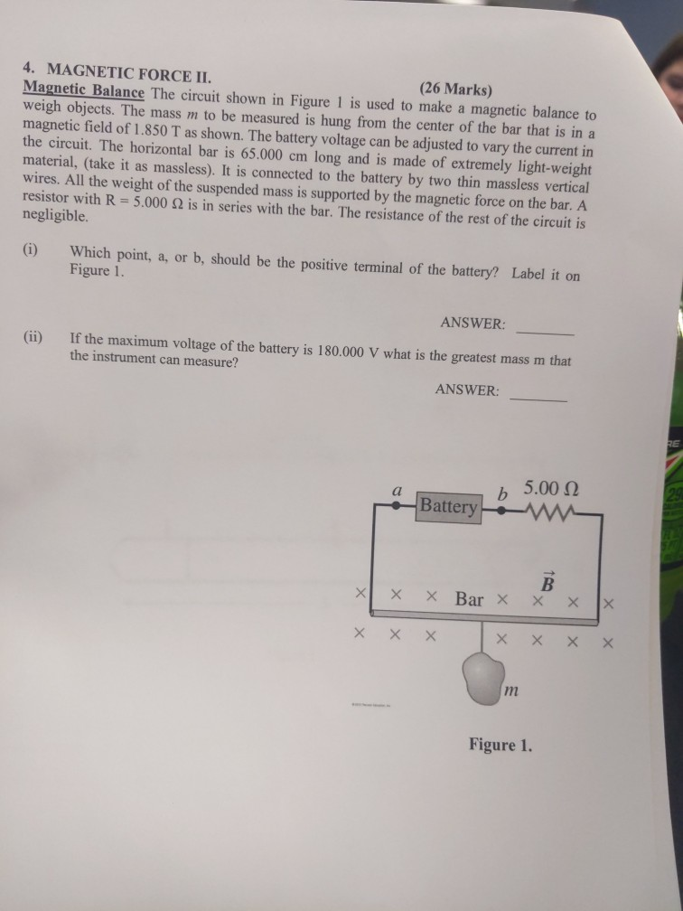 Solved 4. MAGNETIC FORCE II. (26 Marks) Magnetic Balance The | Chegg.com