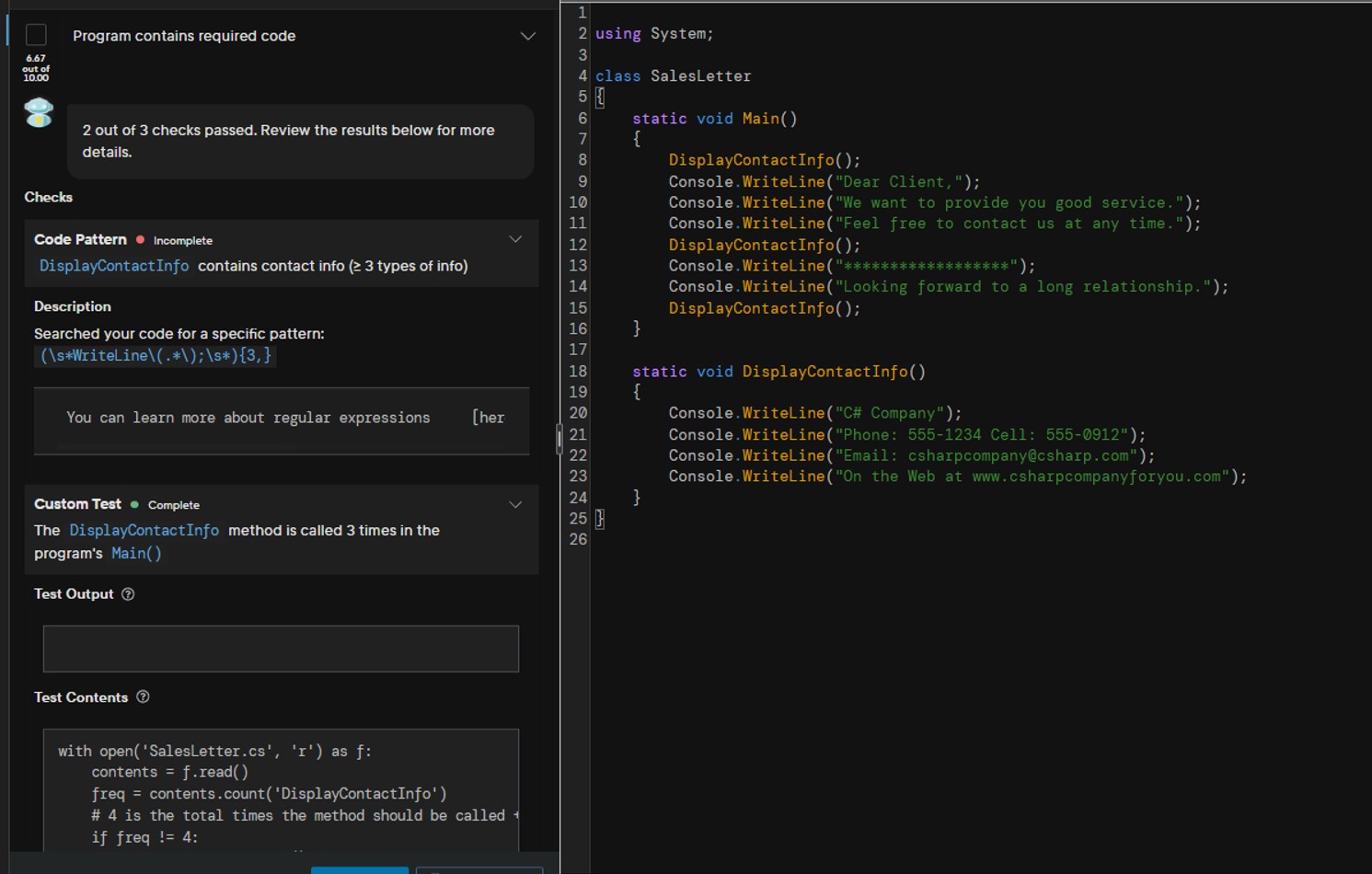 Solved Program contains required code2 ﻿out of 3 ﻿checks | Chegg.com