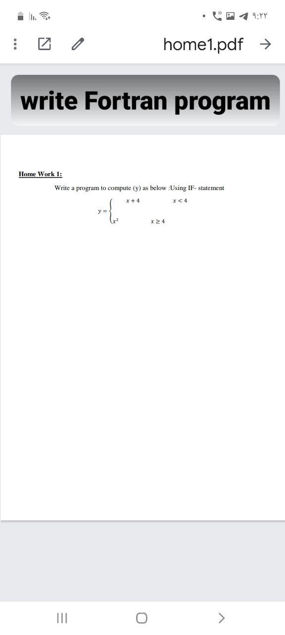 Solved ۹:۲۲ home1.pdf → write Fortran program Home Work 1: | Chegg.com Solved ۹:۲۲ home1.pdf → write Fortran program Home Work 1: | Chegg.com
