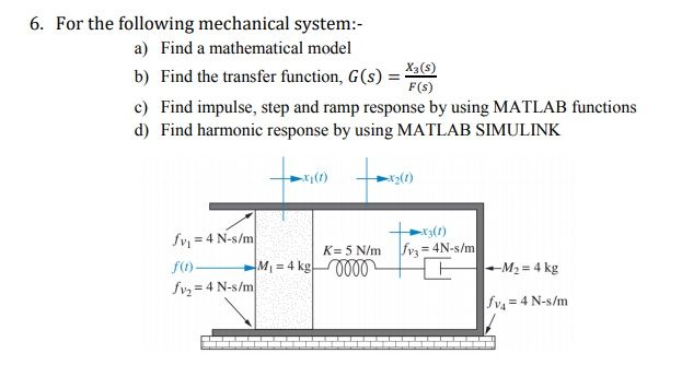 Solved 6. For the following mechanical system a) Find a | Chegg.com