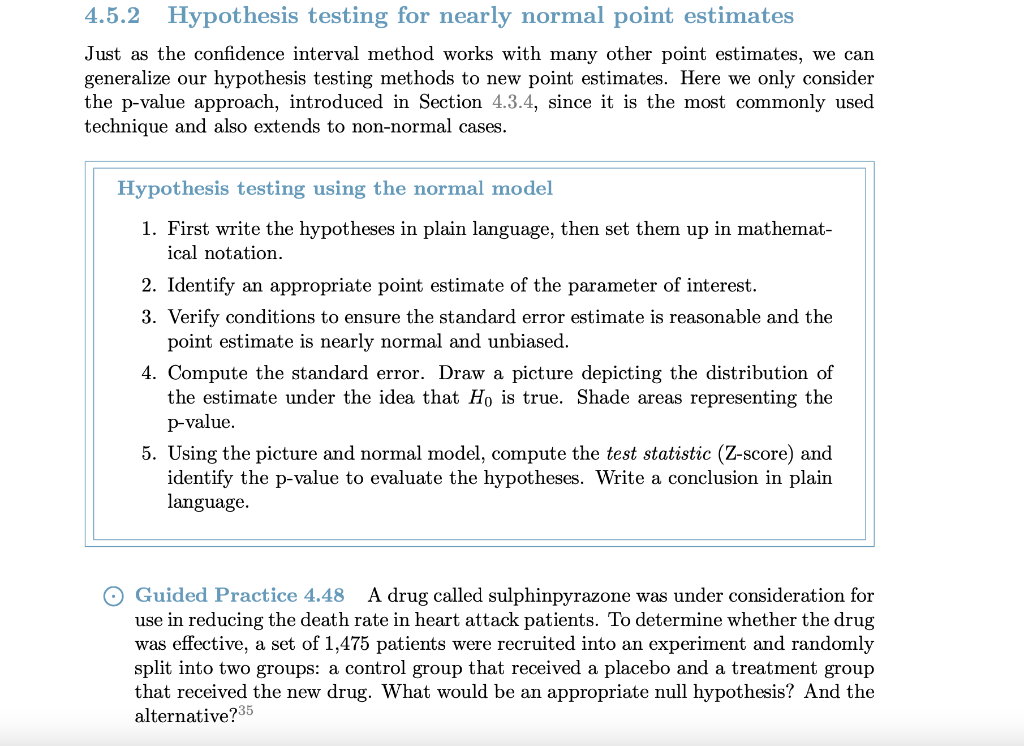 Solved 4.5.2 Hypothesis testing for nearly normal point | Chegg.com