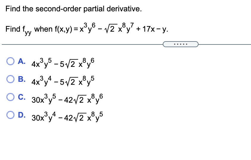 Solved Find the second-order partial derivative. Find fy | Chegg.com