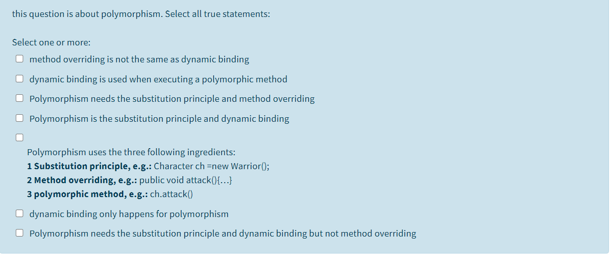 Solved this question is about polymorphism. Select all true | Chegg.com