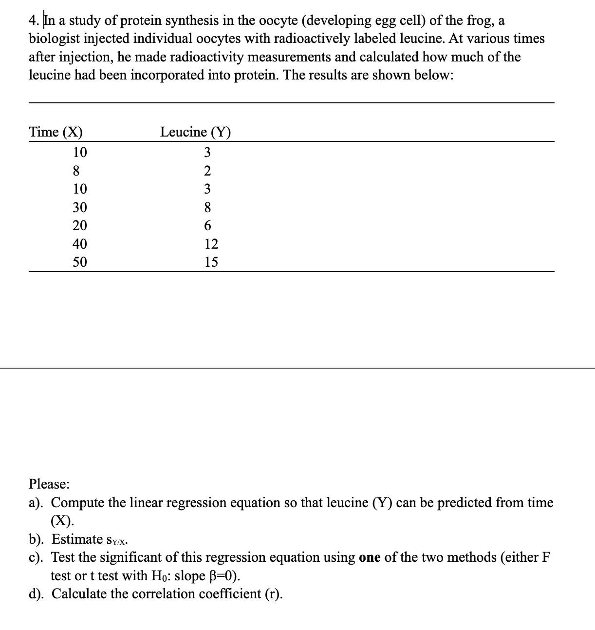 Solved 4. In a study of protein synthesis in the oocyte | Chegg.com