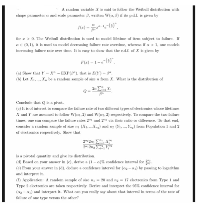 Solved A random variable X is said to follow the Weibull | Chegg.com